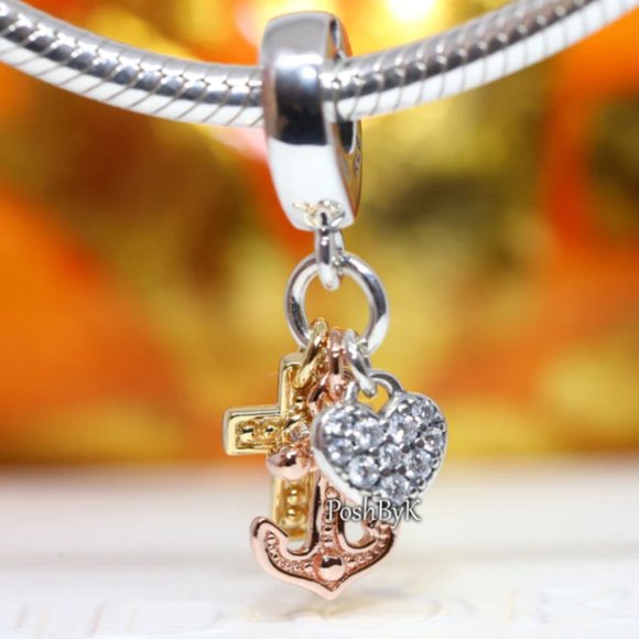 Pandora | Jewelry | Pandora Tripletone Cross Heart Anchor Dangle Charm ...